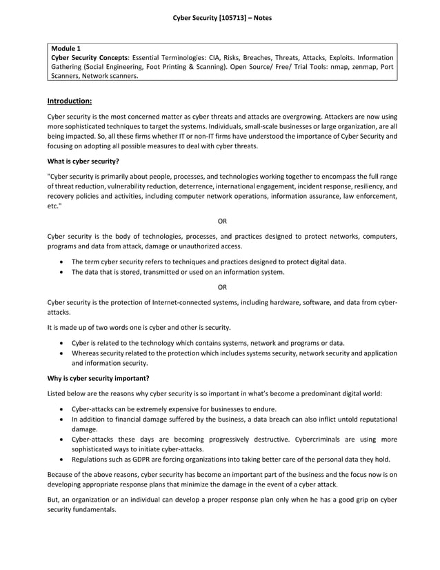 module 1 Cyber Security Concepts | PDF | Information and Network Security | Computing