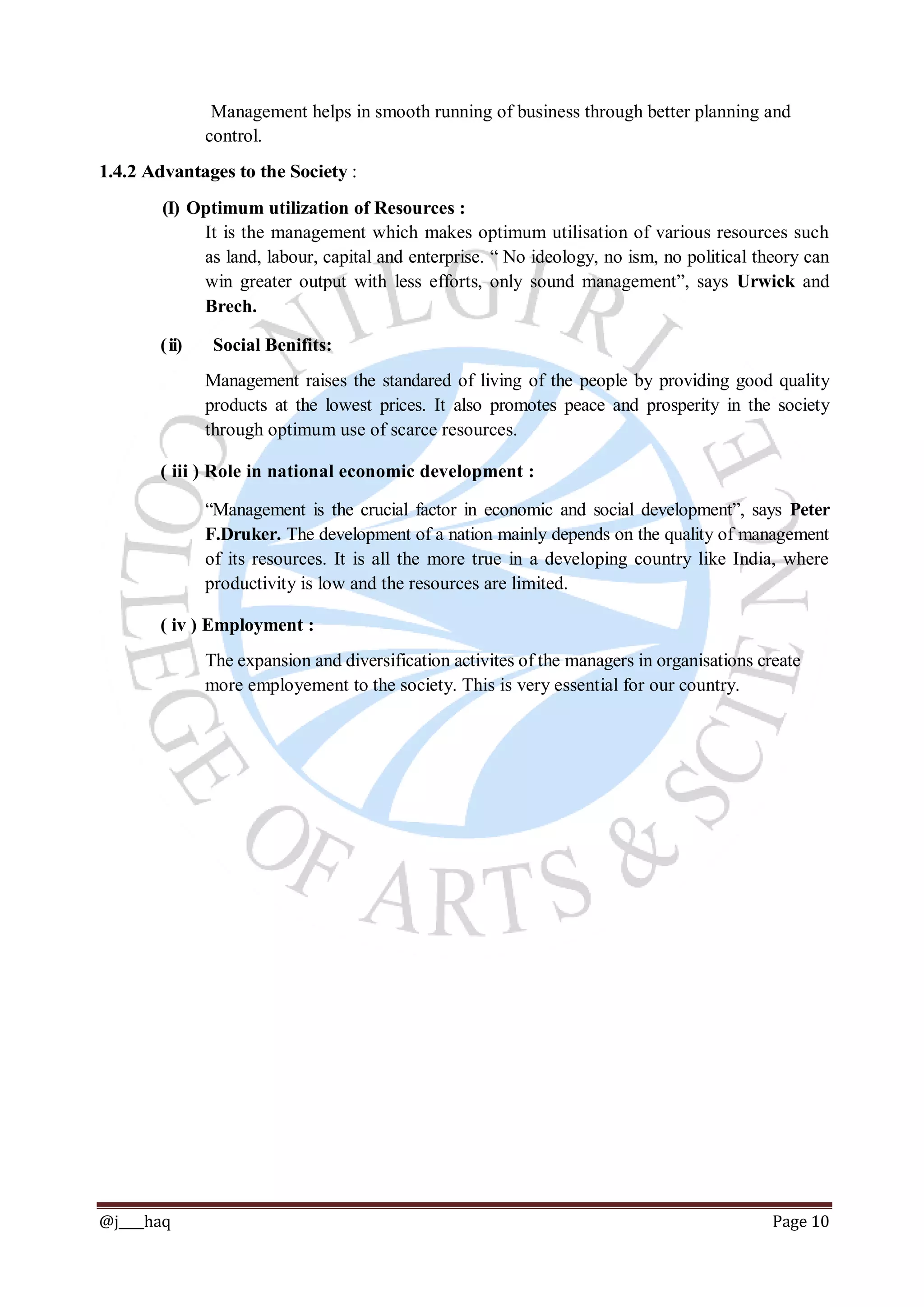 Management - Meaning and Definition – Nature and Scope - Importance –Functions of Management ...