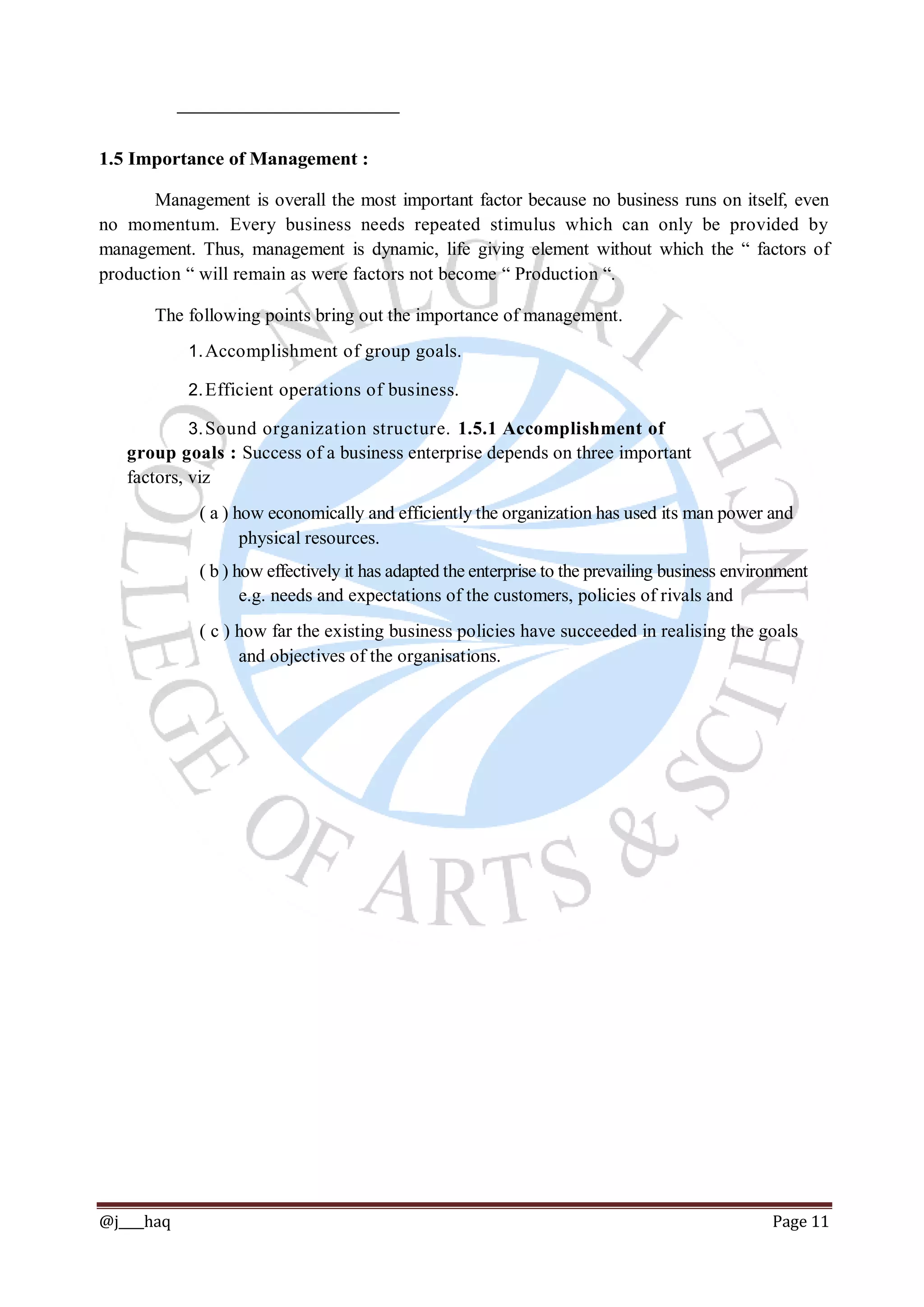 Management - Meaning and Definition – Nature and Scope - Importance –Functions of Management ...