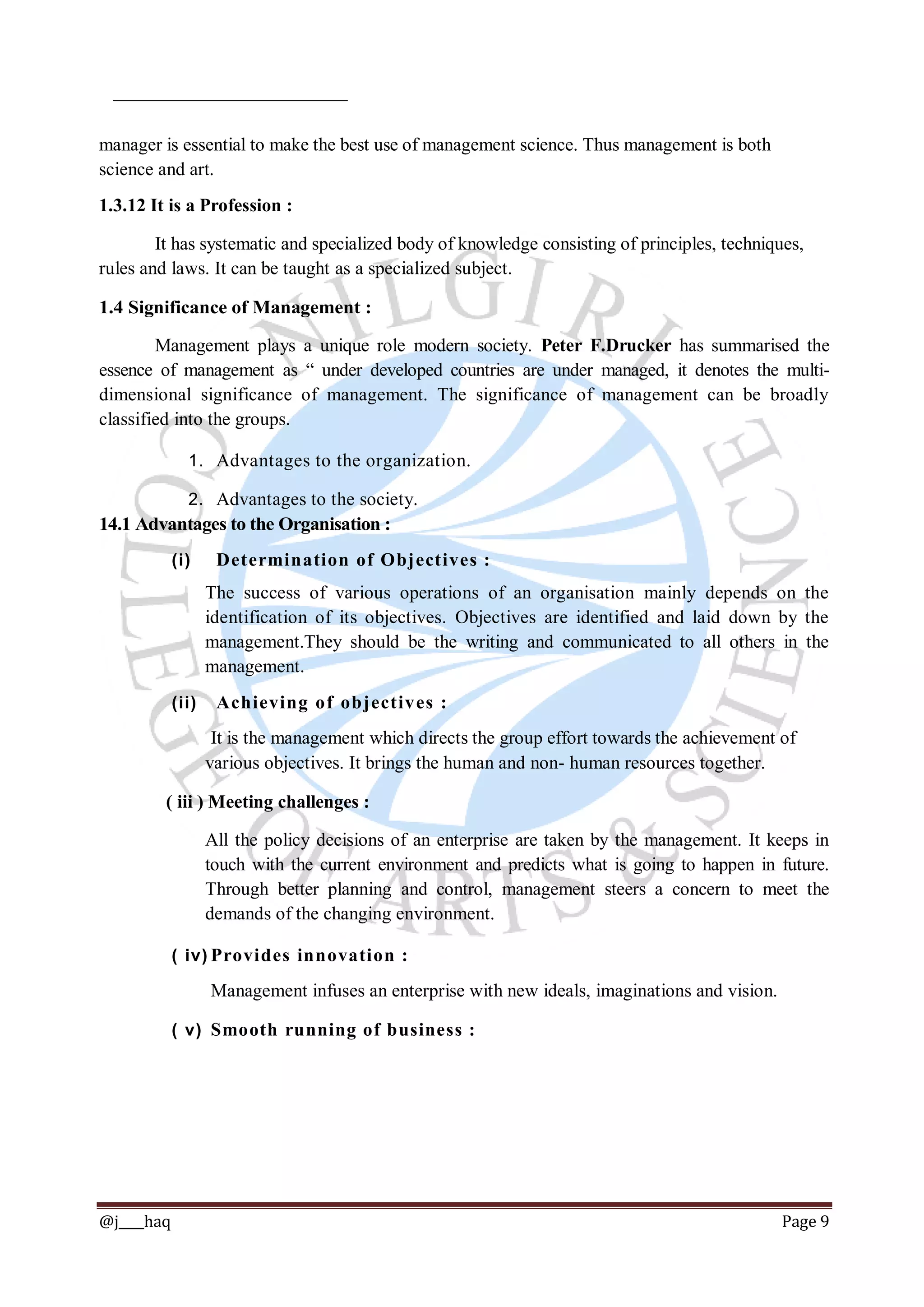 Management - Meaning and Definition – Nature and Scope - Importance –Functions of Management ...