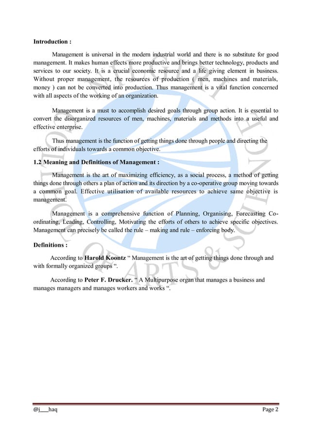 Management - Meaning and Definition – Nature and Scope - Importance –Functions of Management ...