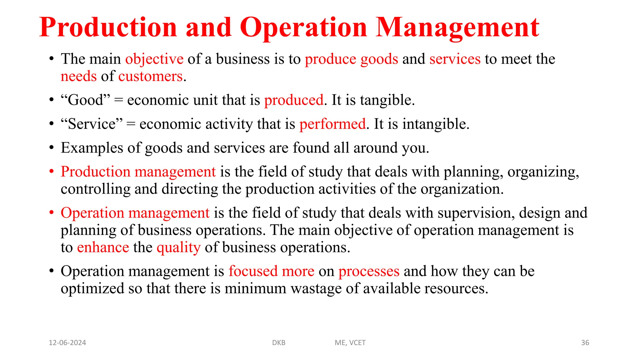 Introduction to Operation Management, scope, types and characteristics ...