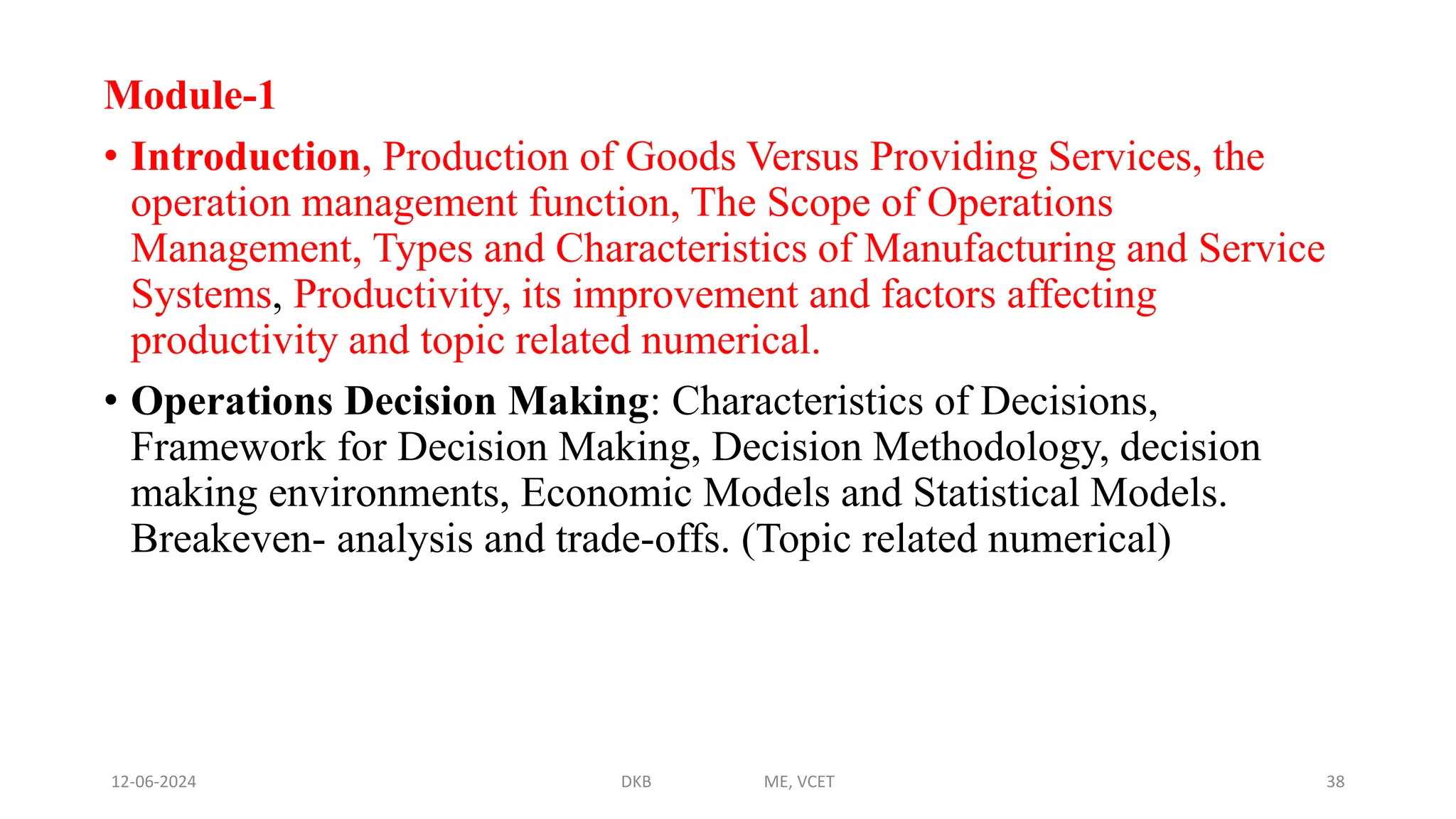 Introduction to Operation Management, scope, types and characteristics ...