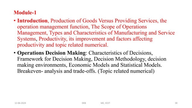 Introduction to Operation Management, scope, types and characteristics ...