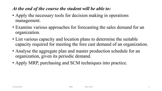 Introduction to Operation Management, scope, types and characteristics ...