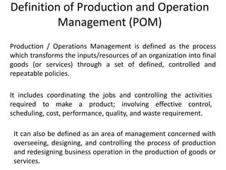 Overview of Production and Operation Management | PDF