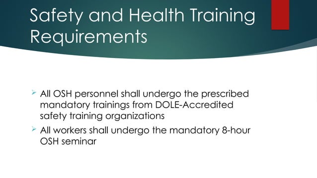 Mandatory 8hours OSH training company Safety | PPTX | Injuries ...
