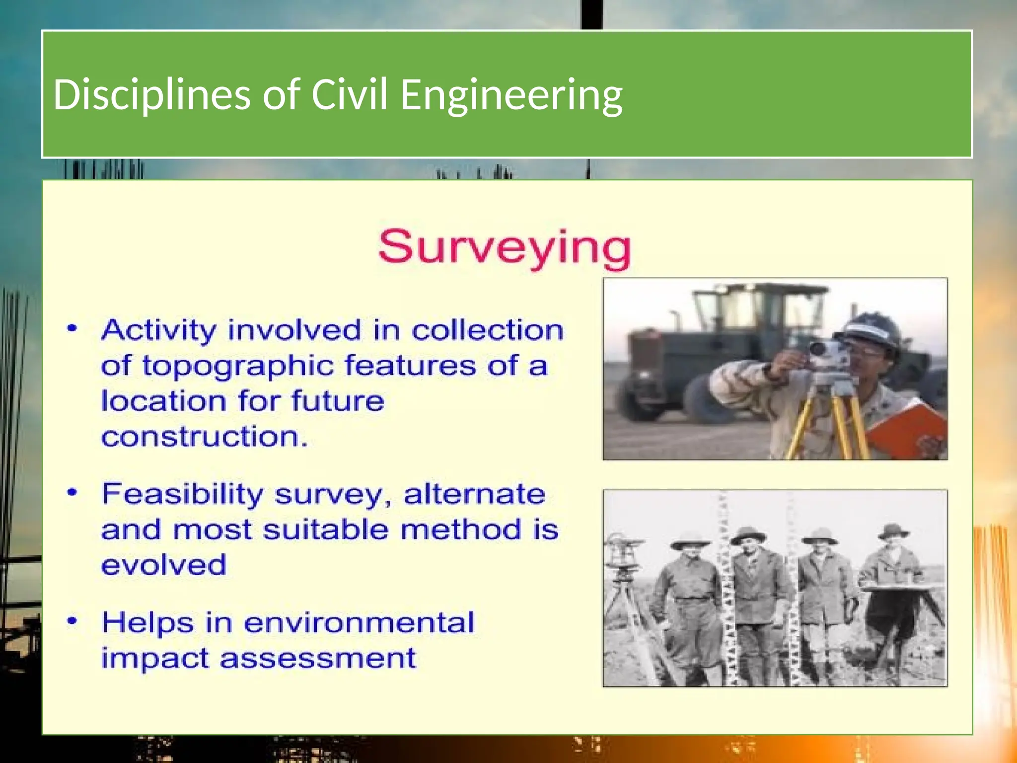 Introduction to Civil Engineering, Branches, Basic materials in ...