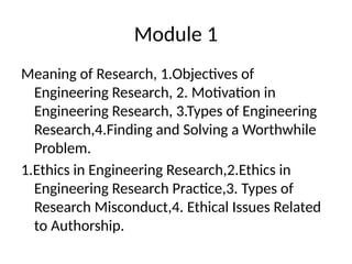 MODULE 1 research methodology engineering | PPTX