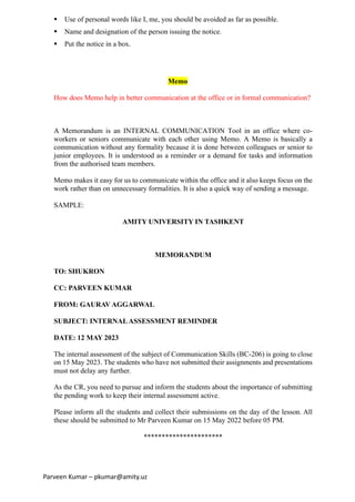 BC 206 - Amity Tashkent - Writing Process & Workplace Communication | PDF