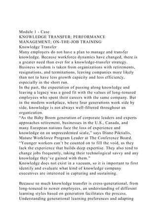 Module 1 - CaseKNOWLEDGE TRANSFER; PERFORMANCE MANAGEMENT; ON-TH.docx