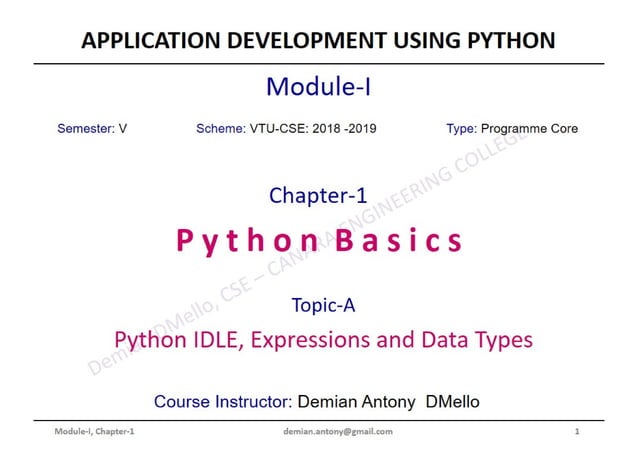 Python Programming ADP VTU CSE 18CS55 Module 1 Chapter 1 | PPT