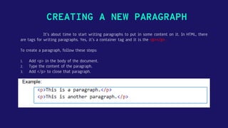Module 1 Creating new paragraph | PPTX | Web Design and HTML | Internet