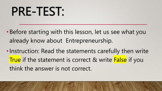 MODULE 1 - INTRODUCTION TO ENTREPRENEURSHIP | PPTX