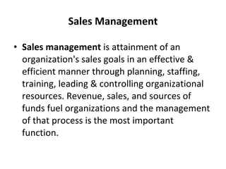 Introduction To Sales Management | PPT