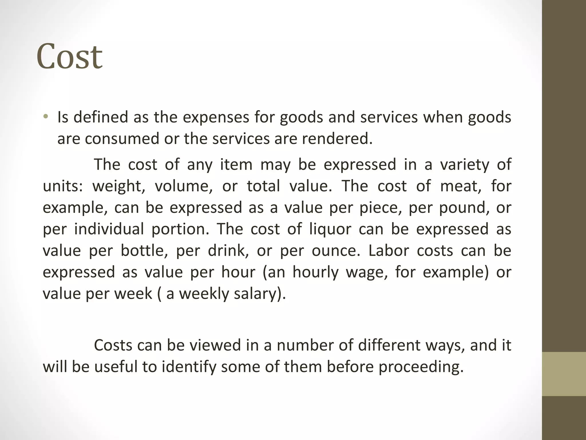 Module 1 lesson 1 cost term, concepts and classifications | PPTX