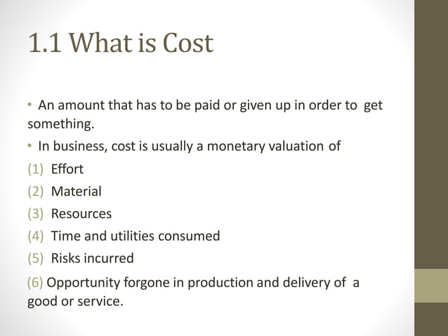 Module 1 lesson 1 cost term, concepts and classifications | PPTX