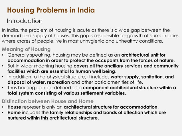 Housing Problems in India, Affordable Housing, Slums.pdf | Housing ...