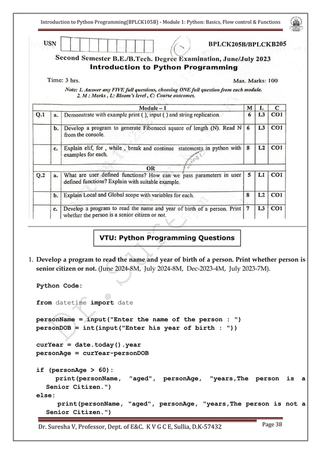 Module 1 Python Prog Bplck105b By Drsvpdf Programming Languages