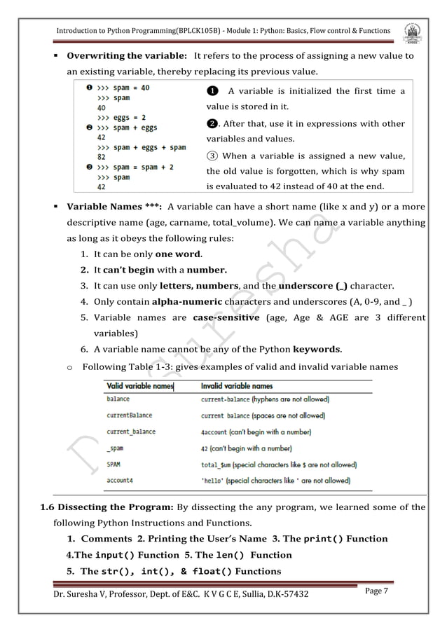 Module 1-Python prog.-BPLCK105B by Dr.SV.pdf | Programming Languages | Computing