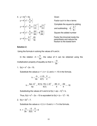Module 1 quadratic functions | PDF