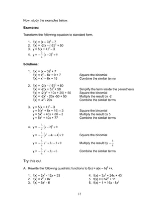 Module 1 quadratic functions | PDF