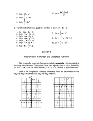 Module 1 quadratic functions | PDF