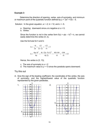 Module 1 quadratic functions | PDF