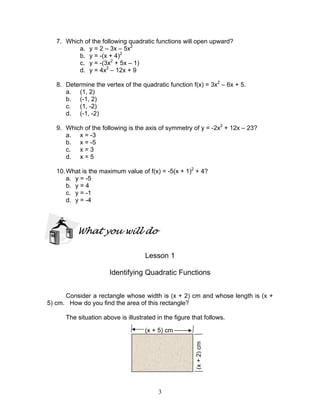 Module 1 quadratic functions | PDF