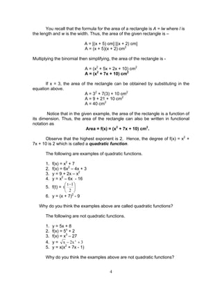 Module 1 quadratic functions | PDF