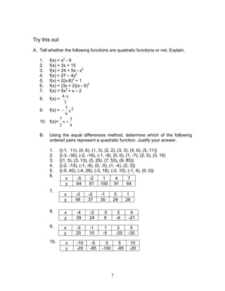 Module 1 quadratic functions | PDF