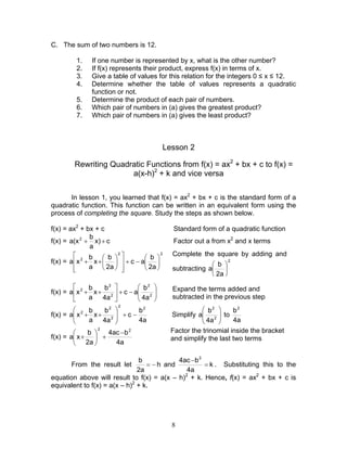 Module 1 quadratic functions | PDF