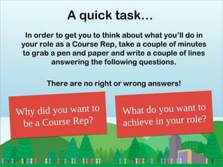 Course Reps - 1. Roles and Responsibilities | PPT