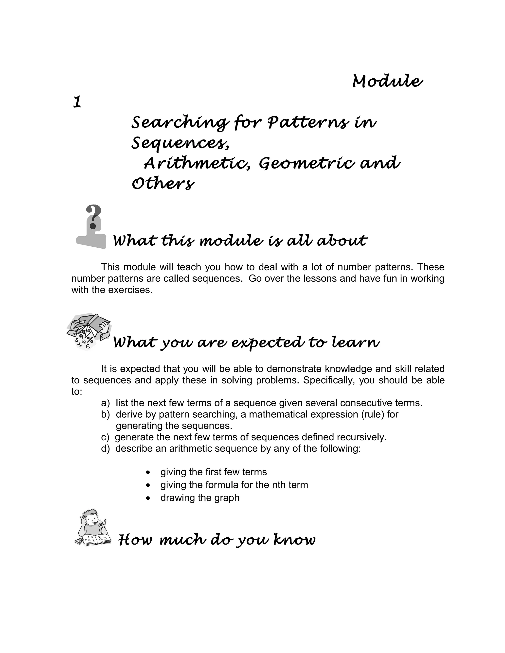 Grade 10 Math Module 1 searching for patterns, sequence and series | PDF