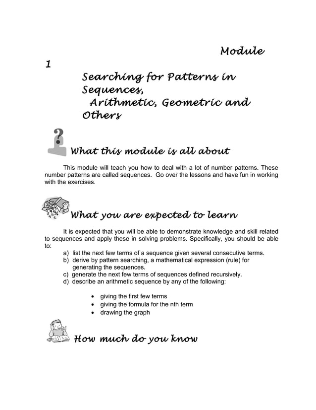 Grade 10 Math Module 1 searching for patterns, sequence and series ...