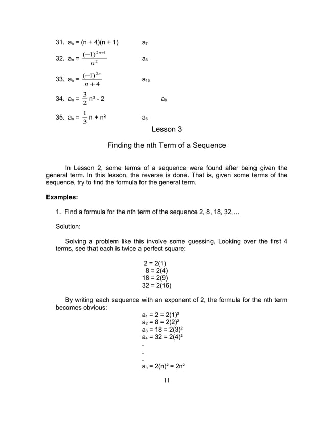 Grade 10 Math Module 1 searching for patterns, sequence and series | DOC | Homework and Study ...