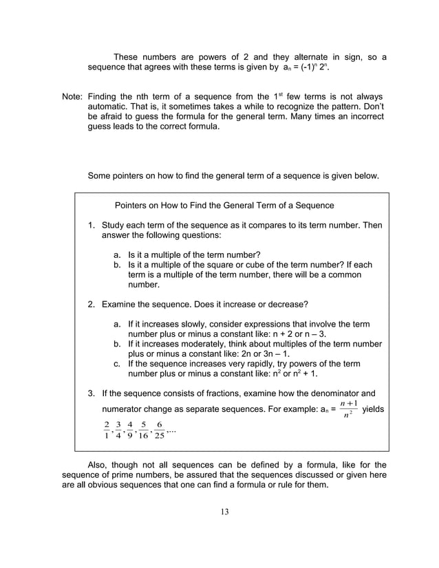 Grade 10 Math Module 1 searching for patterns, sequence and series | DOC | Homework and Study ...