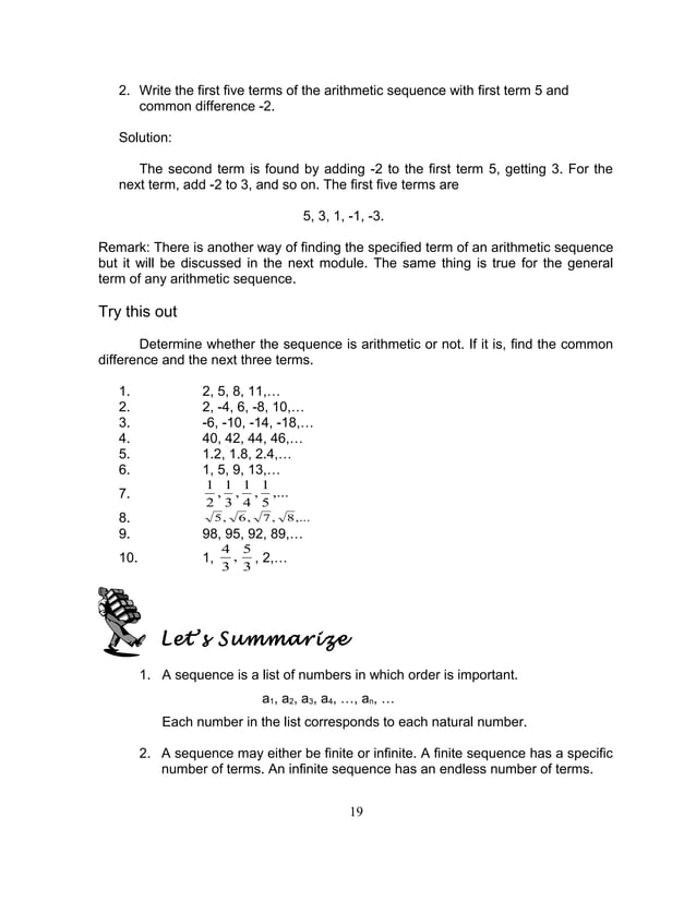 Grade 10 Math Module 1 searching for patterns, sequence and series | DOC | Homework and Study ...