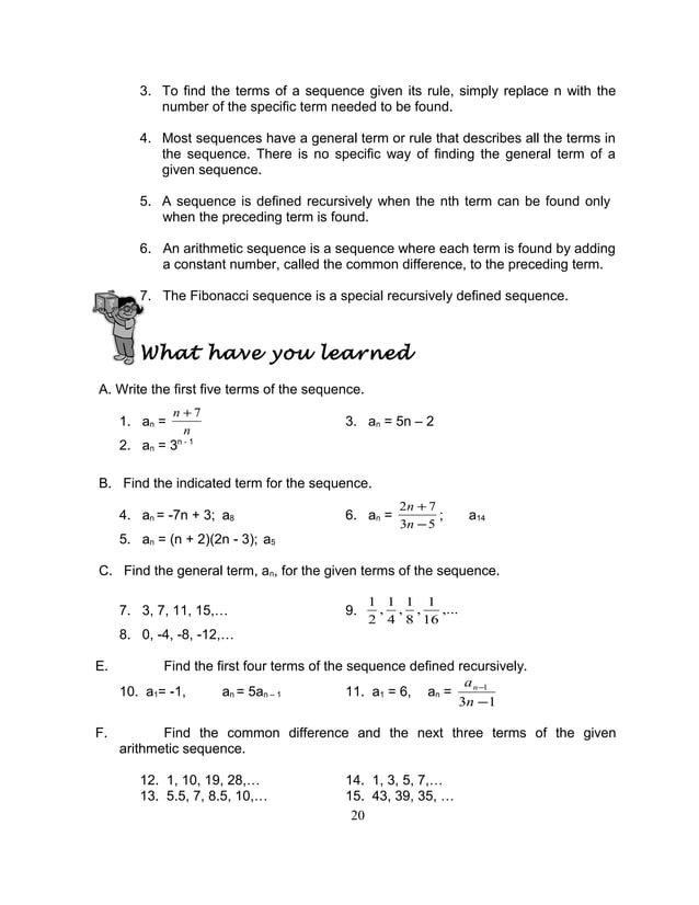 Grade 10 Math Module 1 searching for patterns, sequence and series | DOC | Homework and Study ...