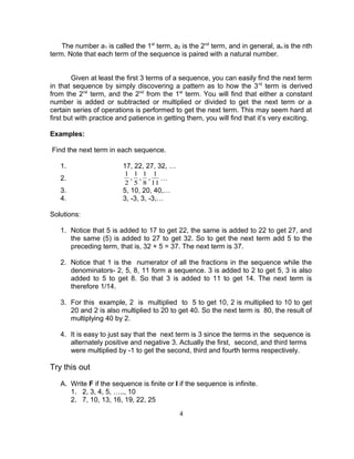 Grade 10 Math Module 1 searching for patterns, sequence and series | DOC