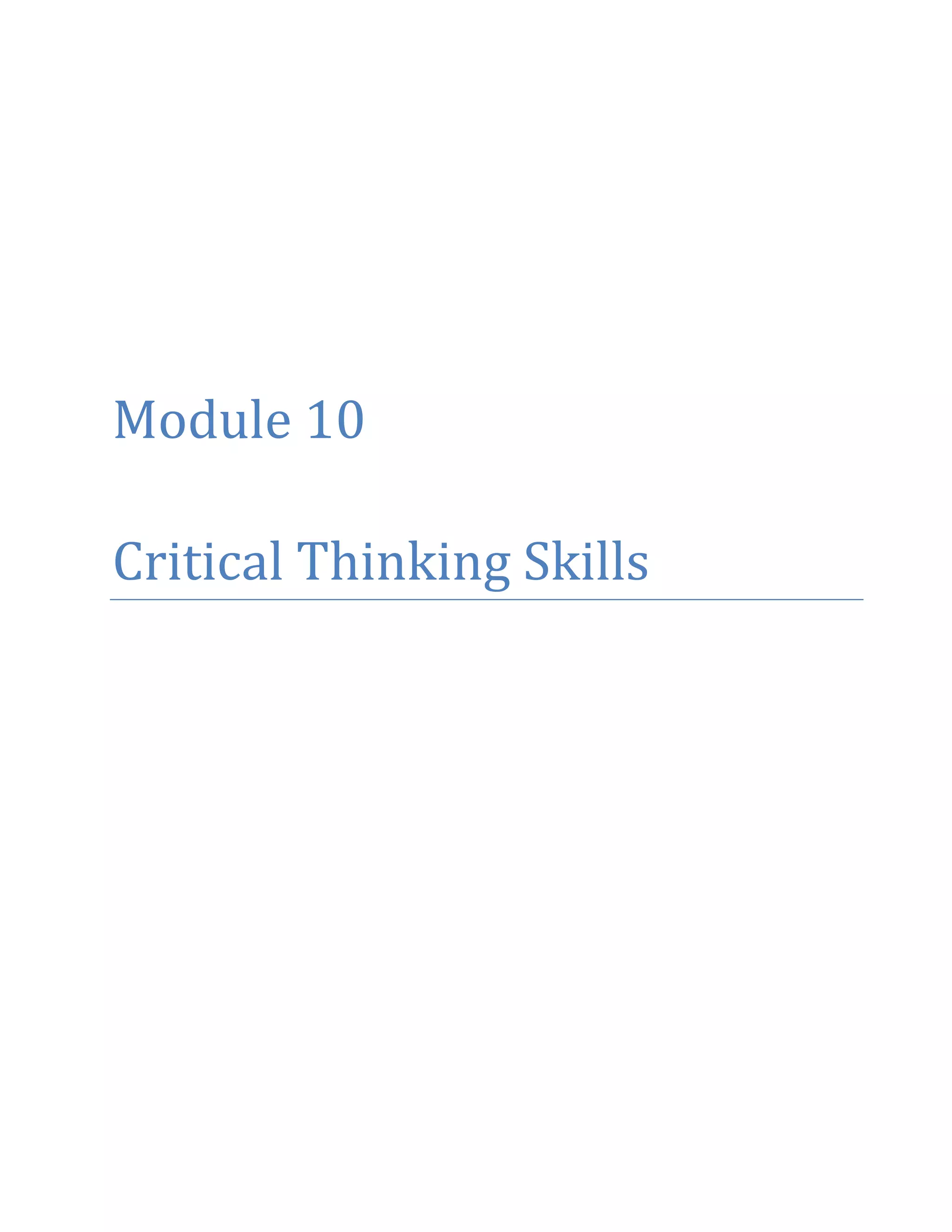 Module 10 critical thinking skills | PDF
