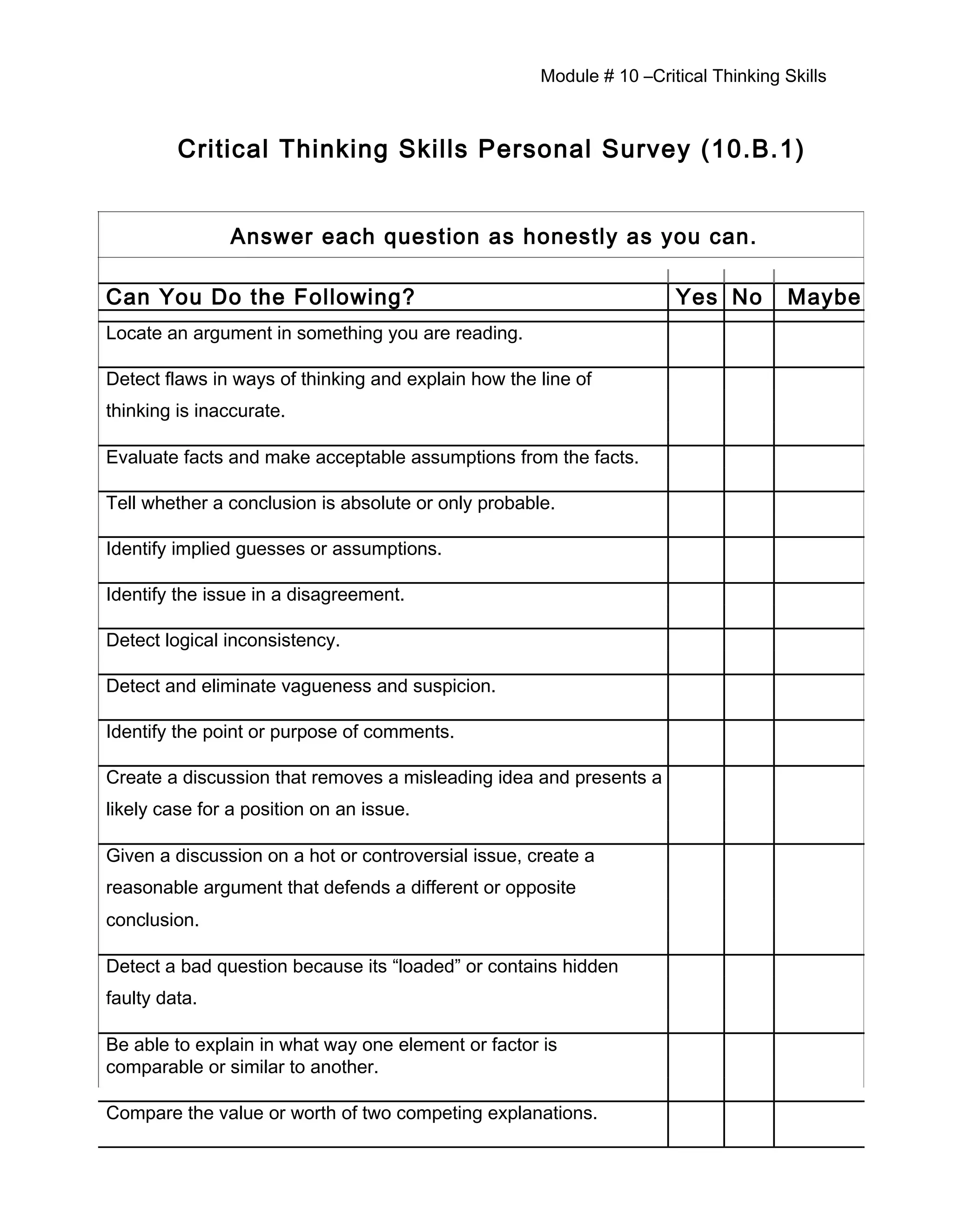 Module 10 critical thinking skills | PDF