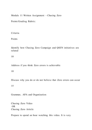 Module 11 Written Assignment - Chasing ZeroPointsGrading Rubric | PDF