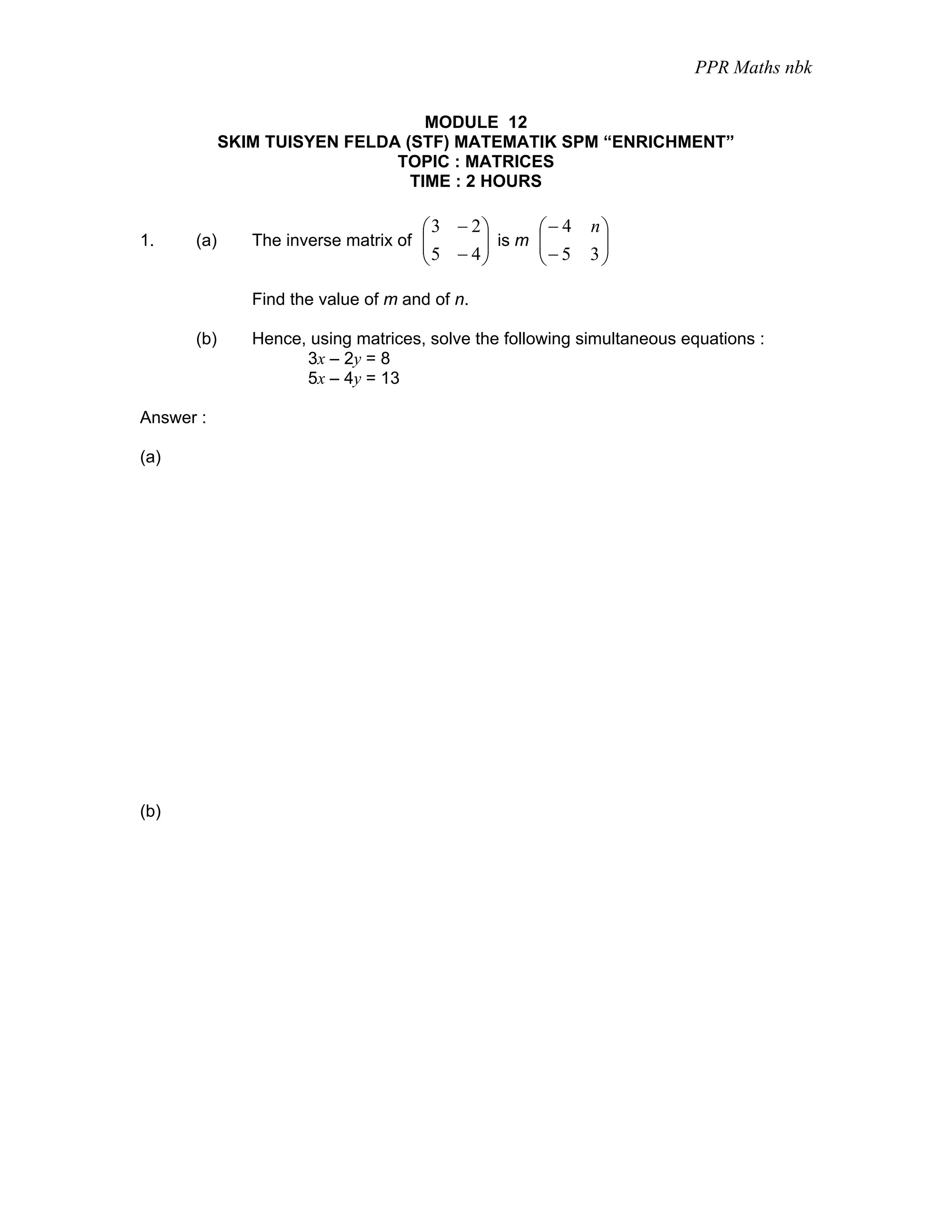 Module 12 Matrices | PDF