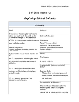 Module 12 exploring ethical behavior | DOC