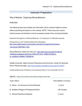 Module 12 exploring ethical behavior | DOC