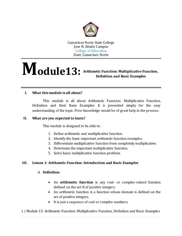 Module 13: Arithmetic Function: Multiplicative Function; Definition a…