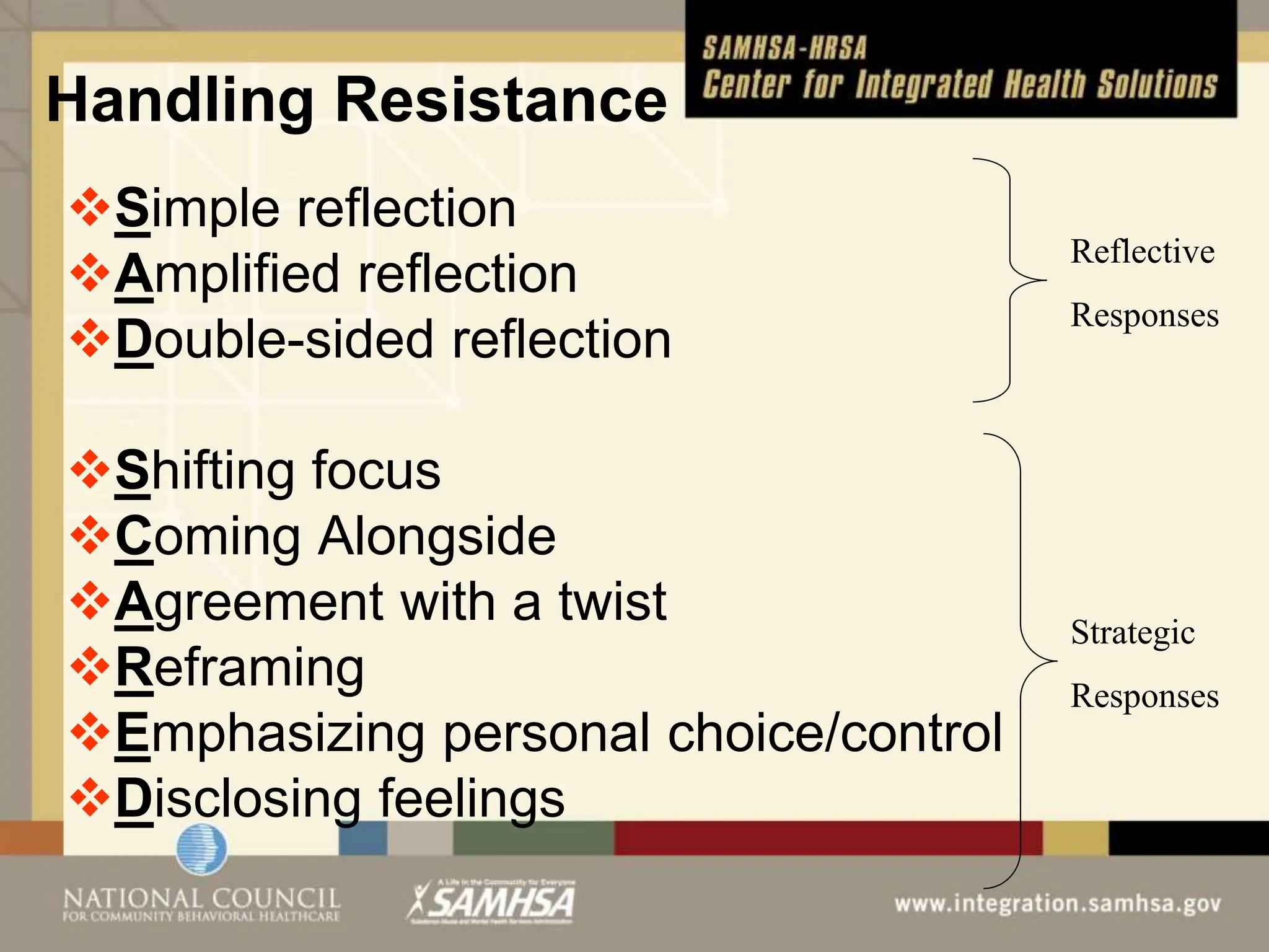 Motivational interviewing working with resistance | PPTX