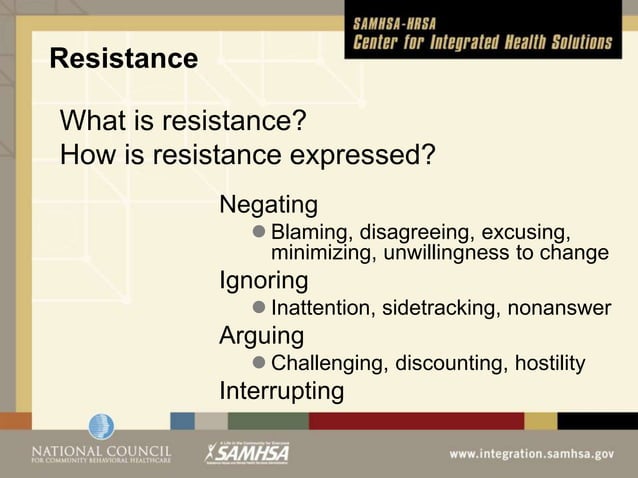 Motivational interviewing working with resistance | PPTX | Substance ...