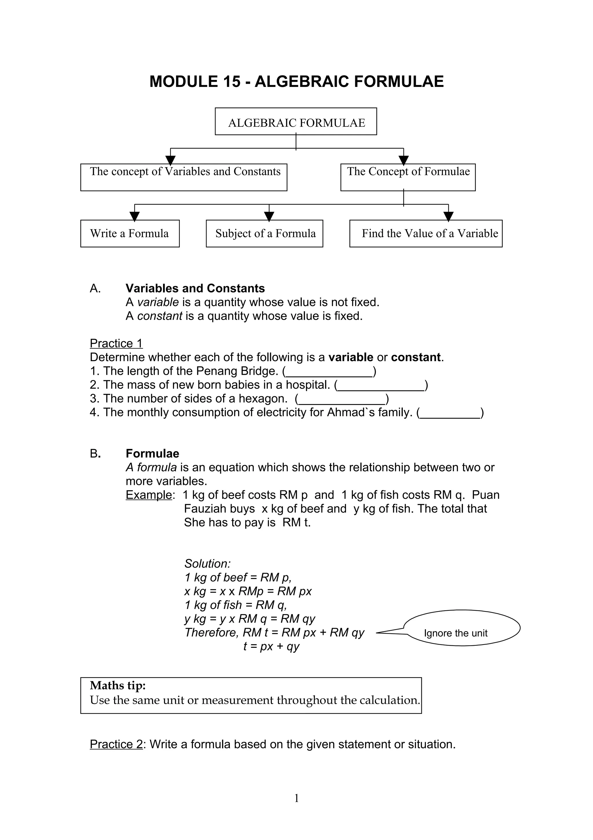 Module 15 Algebraic Formulae | PDF